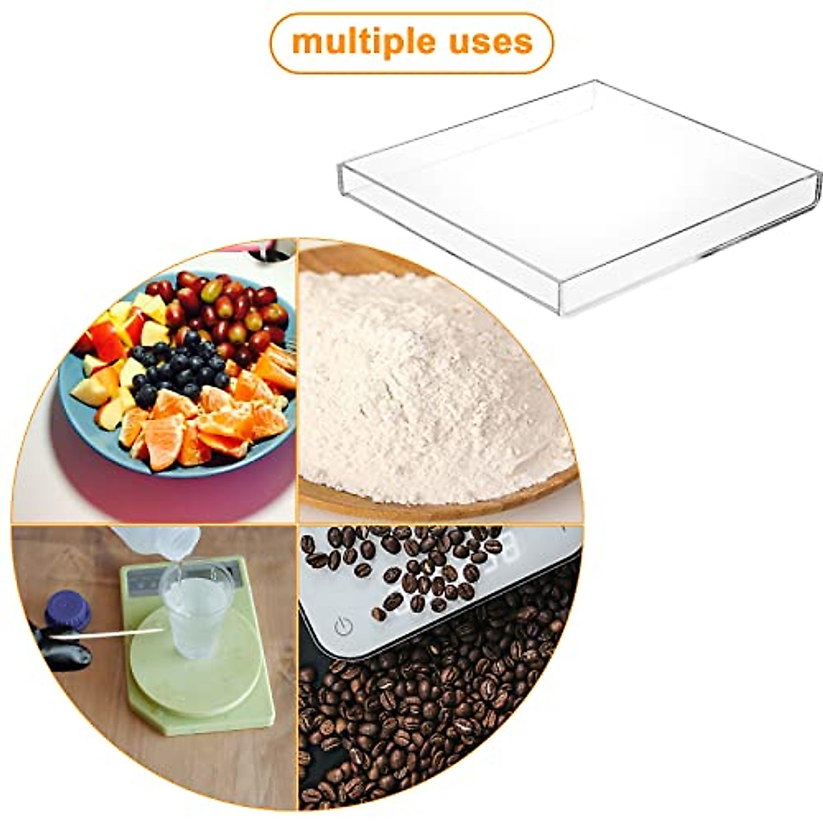 Beautyflier 2pcs Small Acrylic Tray, Digital Kitchen Scale Acrylic Tray, Cosmetic Storage Container for Vanity, Bathroom, Kitchen Cabinets