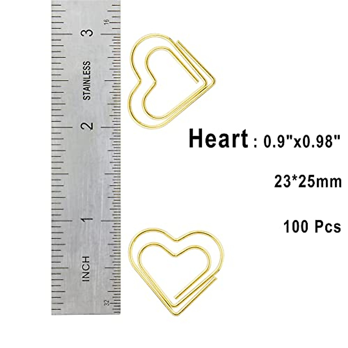 TESSTOR 100 Pcs Gold Heart Paper Clips Smooth Finish Love Shaped Paperclips Wedding Decoration, Funny Fancy Office Bookmarks Planner Clip Organizers