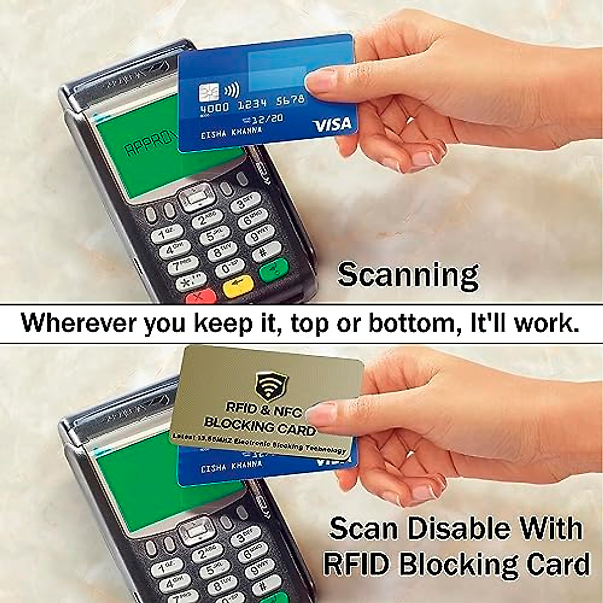 SAITECH IT 2 Pack RFID Blocking Cards One Card Protects Entire Wallet Purse For Men & Women, Contactless Bank Debit Credit Card Protector ID ATM Guard Card – Golden