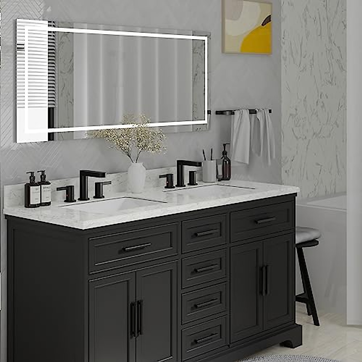 Black Bathroom Faucet 3 Hole, KPAIDA 8 Inch Widespread Bathroom Faucets for Sink 3 Hole Matte Black Bathroom Sink Faucet with Pop Up Drain and Water Supply Lines