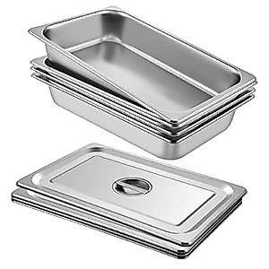 GarveeTech 6" Stainless Steel Plates 3 Pack - with Lid for 90L Insulated Food Pan, Anti Jam Steam Table Pan, Ideal for Food Warmer in Gatherings, Camping, and Restaurants