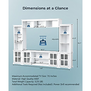 Tatub Large Entertainment Center with Bookshelves and TV Cabinet, Modern TV Console Cabinet, 66.5 Inches Wide for TV Placement, Living Room Entertainment Center with Storage for Up to 70" TVs, White