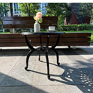 WILOUNGE Cast Aluminum Outdoor Side Table,Outdoor Coffee Table,Small Outdoor Table,Outdoor Side Tables for Patio,Garden,Balcony, for All Weather (Black, Round)