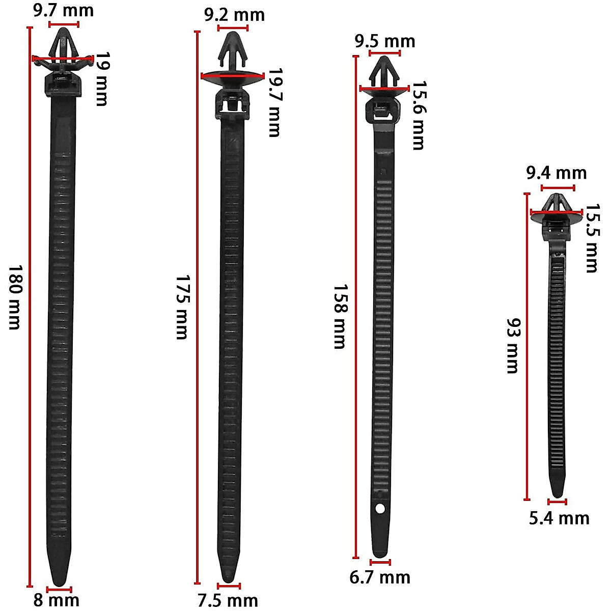 Car Wire Loom Clips 130PCS Car Automotive Harness Routing Clips Assortment Kits 9 Different Sizes Wire Loom Clips 40PCS Releasable Nylon Push Mounts Tie Wraps for Honda GM Mazda Jeep Wrangler Ford