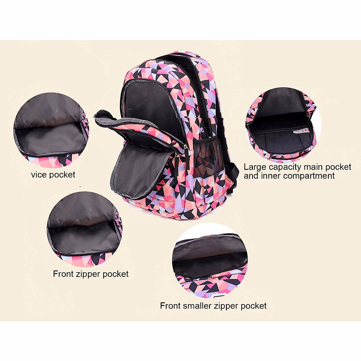 JiaYou Girl Geometric Printed Primary Junior High University School Bag Bookbag Backpack(2# Purple,35 L)