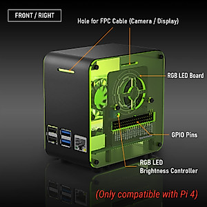 ElectroCookie Raspberry Pi 4 Case, Aluminum Mini Tower Case with Cooling Fan and Color Changing Ambient Light (Black Neon)