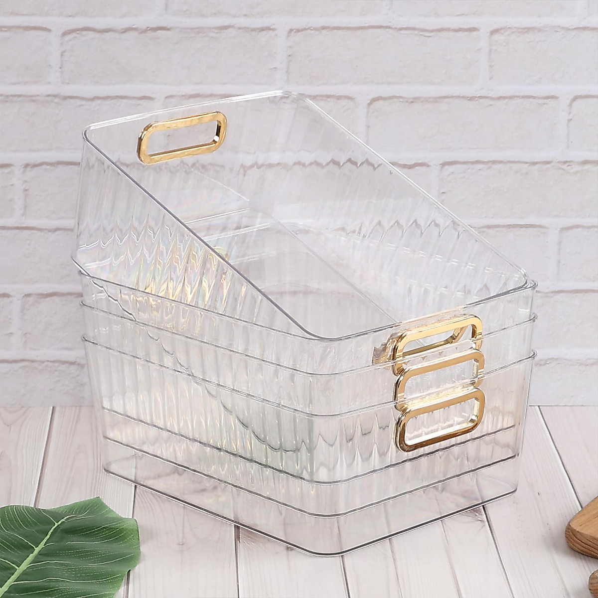 Jandson Clear Plastic Storage Bin, 4 Pack Pantry Organizer Containers