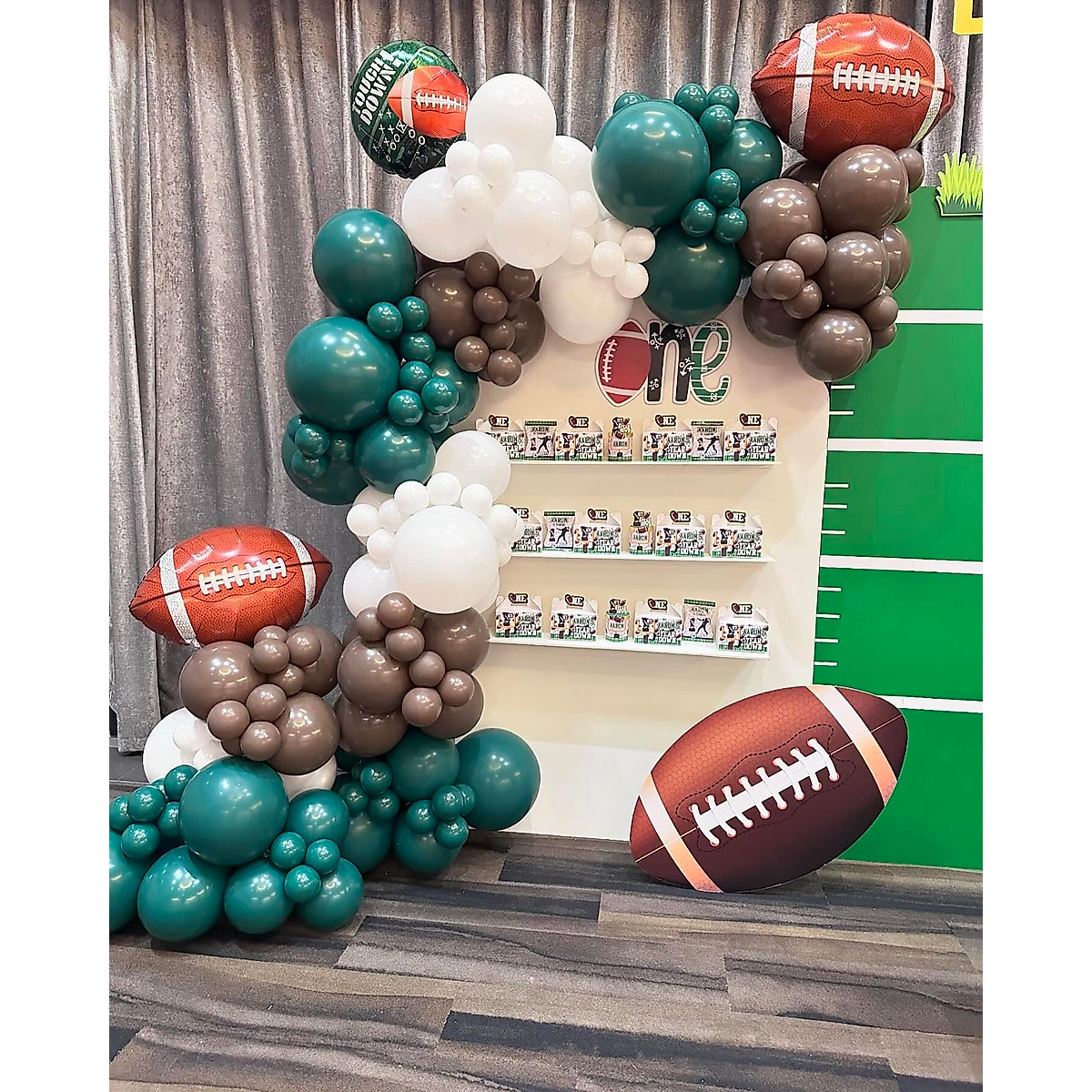 OOPAT Football Balloon Garland Kit 151pcs Balloons for American Football Boys Sports Rugby Baby Shower First Down Birthday The Big Game Football Party Decorations (Green Brown)