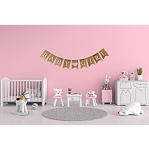 Shimmer Anna Shine Baby Girl Burlap Banner for Baby Shower Decorations and Gender Reveal Party (Light Pink Heart)