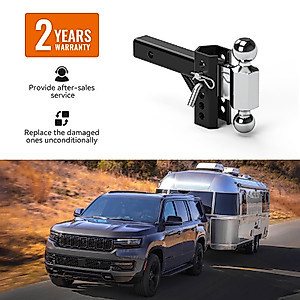 Sulythw Adjustable Trailer Hitch, Fits 2-Inch Receiver, 4-Inch Drop Hitch Ball Mount, Aluminum Tow Hitch, 2 and 2-5/16 inch Combo Stainless Steel Tow Balls for Heavy Duty Truck with Double Pins, Black