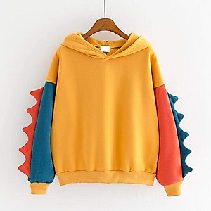 Women Casual Sweatshirt Long Sleeve Hooded Pullover with Front Pocket Loose Splice Dinosaur Hoodies Sweatshirt