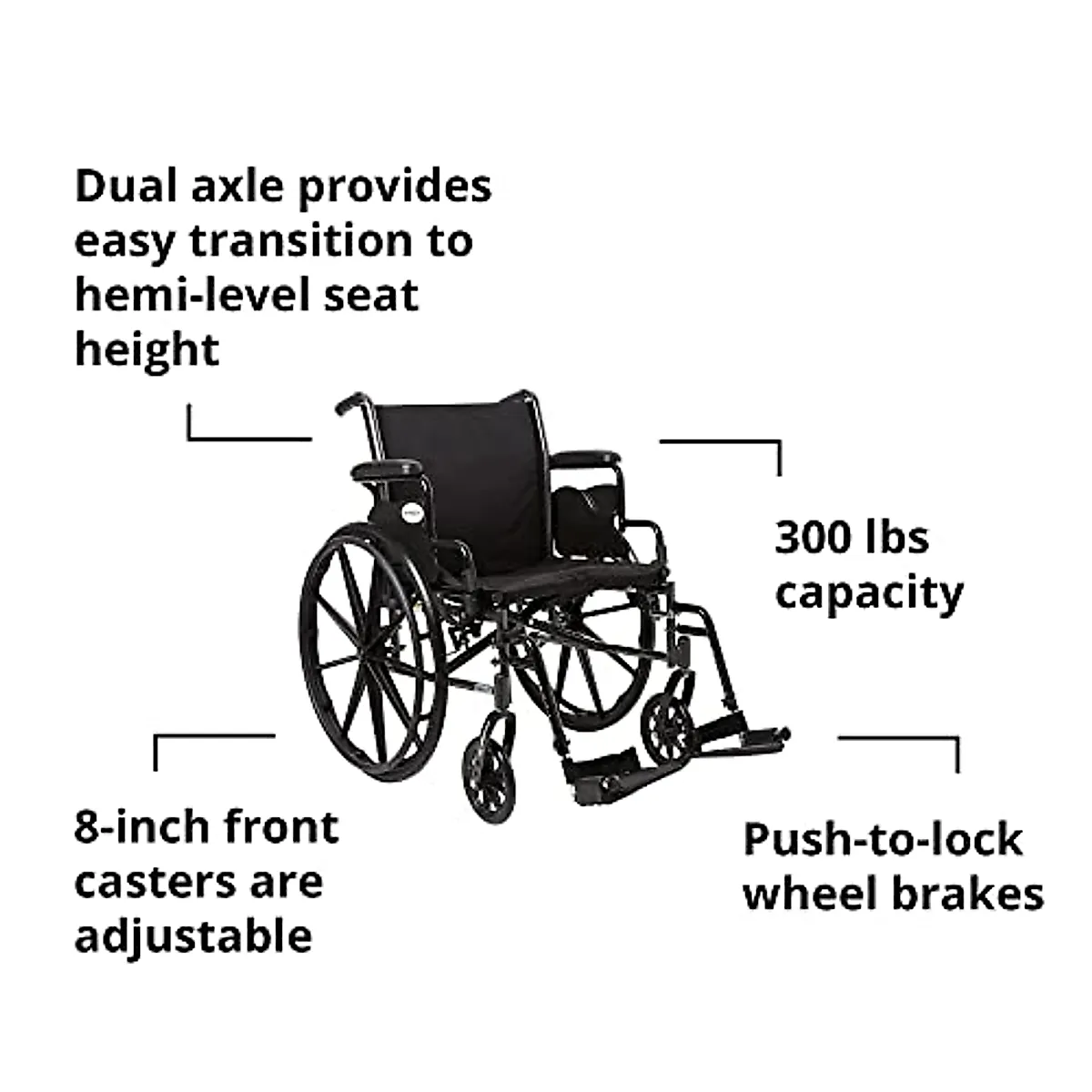 McKesson Wheelchair, Swing Away Foot Leg Rest, Desk Length Arms Flip Back, 20 in Seat, 300 lbs Weight Capacity, 1 Count