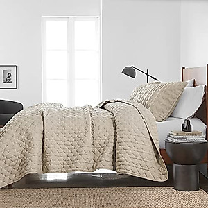 WDCOZY Beige Quit Twin Size Bedding Sets with Pillow Sham, Lightweight Soft Bedspread Coverlet, Quilted Blanket Thin Comforter Bed Cover, All Season Summer Spring, Tan Cream, 2 Pieces, 68x90 inches