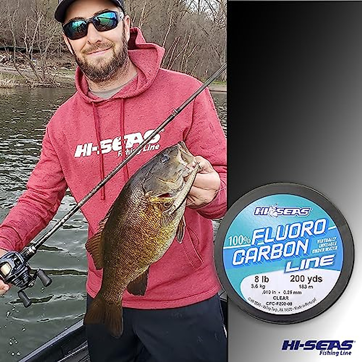 HI-SEAS 100% Fluorocarbon Fishing Line Line, 20 lb Test, Clear, 200 yd