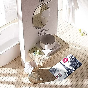 Amagical 16 Piece Chic Grey Paris Eiffel Tower Fabric Shower Curtain Set Bath Mat Set Contour Mat Toilet Cover Peach Kiss Lips Printed Fabric Curtain with 12 Hooks