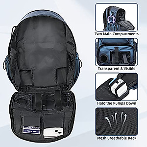 Fewener Feeding Tube Backpack for G Tube Gtube Feeding - 13.8" Upgraded Modified Enteral Feeding Pump Backpack for Teenagers/Adults/Blue