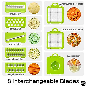 VAS 12 in 1 Vegetable Chopper & Slicer - Multifunctional Pro Food Chopper with Container, Kitchen Adjustable Veggie Salad Grater Slicer, Onion Chopper Dicer with 8 Blades, Fruit Vegetable Cutter