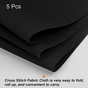 HARFINGTON 14 Count Cross Stitch Cloth 12 by 20 Inch Cross Stitch Fabric 5PCS Classic Reserve Embroidery Cloth for Craft Embroidery, Handmade Needlework, DIY Handicrafts, Black