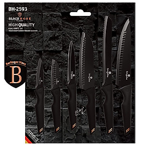 Berlinger Haus 6 Piece Knife Set, Black Silver Knives Set for Kitchen, Cooking Knives with Ergonomic Handles, Sharp Cutting Stainless Steel Chef Knife Set