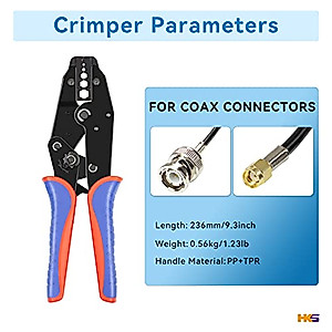 HKS Coax Ratchet Crimping Tool Set for Coaxial RG Cable RF Connector with 5 Changeable Dies