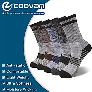 COOVAN Mens Hiking Socks Crew Outdoor Socks 5 Pairs Moisture Wicking Cushioned Athletic Boot Socks