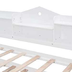 Linuque Twin Size Daybed with 2 Twin Trundles and Storage Shelf, Wooden Sofa Bed Frame with USB Charging Ports, No Box-Spring Needed, White