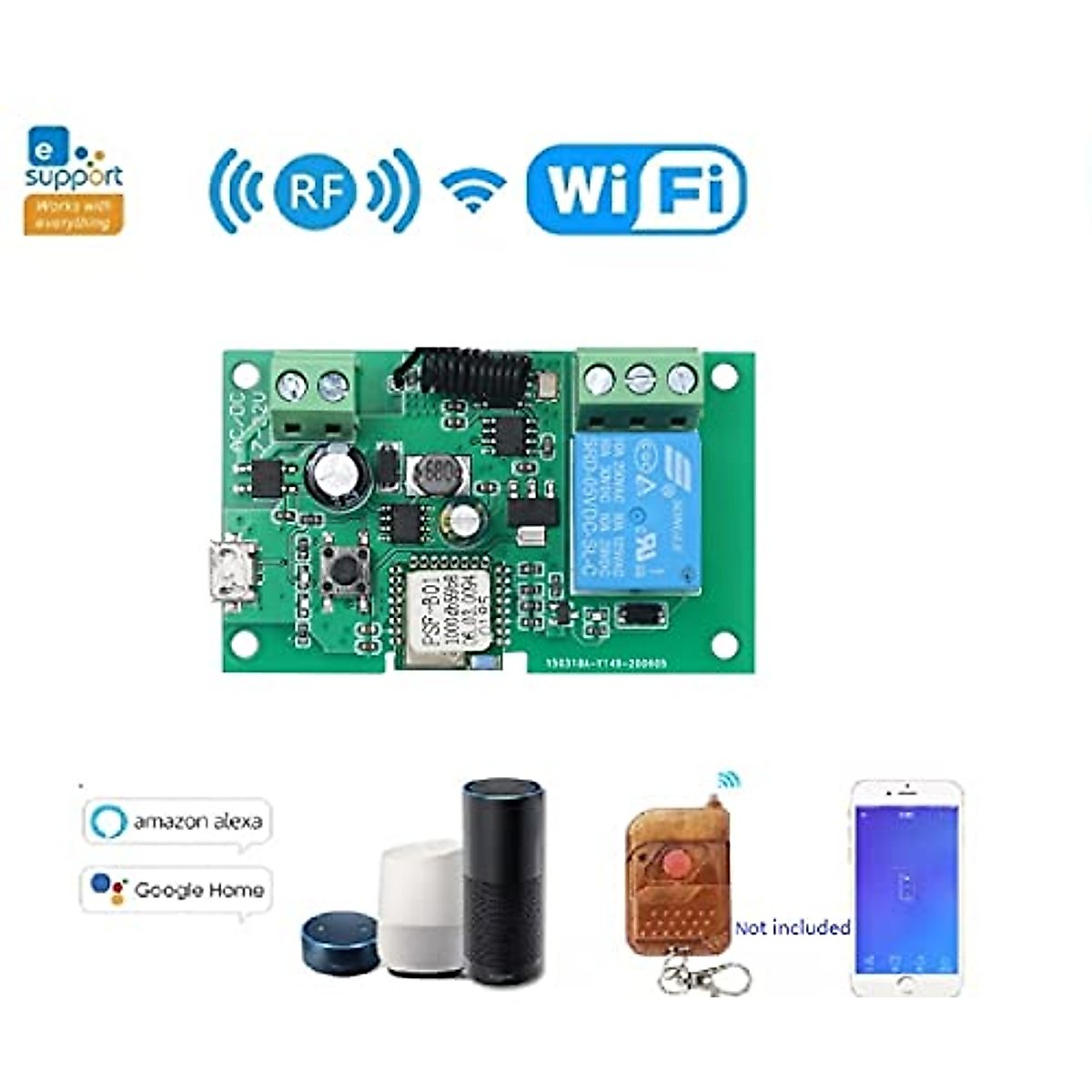 MHCOZY Updated WiFi Wireless Smart Switch Inching Self-Locking Relay Module,Set Inching Time from 0.5 Second to 1 Hour,be Applied to Access Control,DIY WiFi Garage Door Opener (1CH WiFi RF)