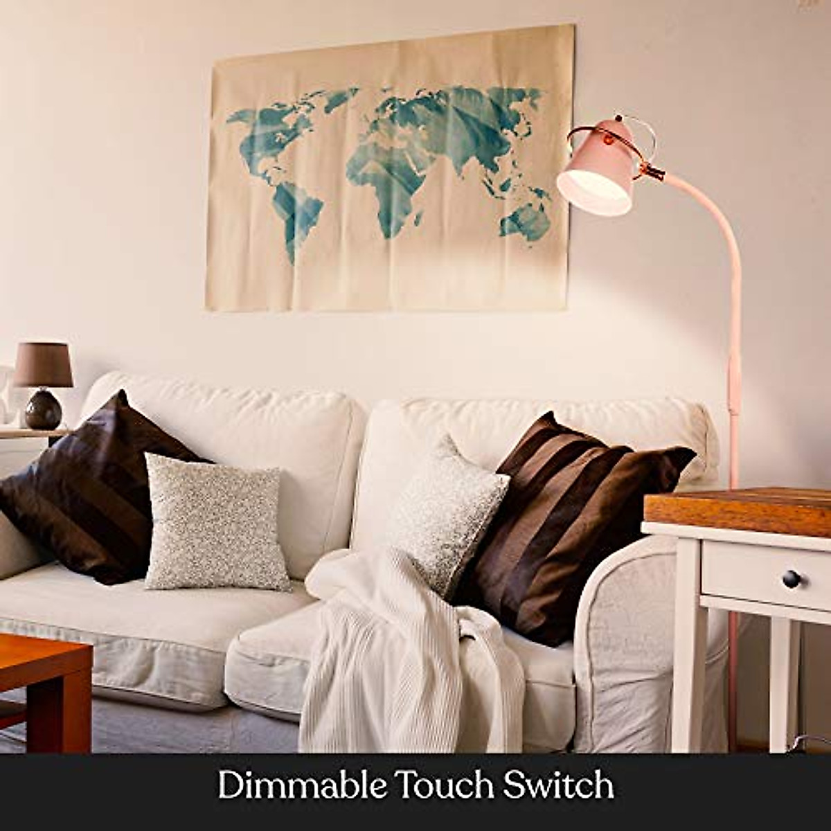 Brightech Zoey LED Floor Lamp - Flexible, Bright Standing Task Light for Puzzles, Crafting, Sewing and Reading - Perfect Dimmable Lighting for Kids Bedrooms, Desks, Nurseries, & Offices - Pastel Pink