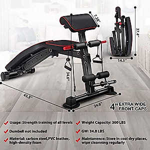 Adjustable Weight Bench - Utility Weight Benches for Full Body Workout, Foldable Flat/Incline/Decline Exercise Multi-Purpose Bench for Home Gym