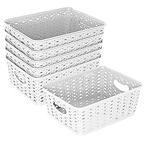 LARQUE Plastic Storage Bins, 6 Pack, 10.2 in x 7.3 in x 3.9 in - Small Weave Organization and Storage Bins, Perfect for Kitchens, Pantries, Craft Rooms Bookshelves and More