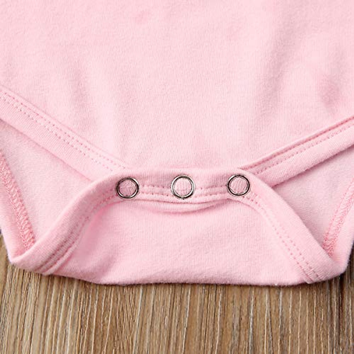 Newborn Baby Girls Easter Outfit Long Sleeve Bunny Print Romper + Floral Pants + Bow Headband 3pcs Set (Light Pink, 6-12m)