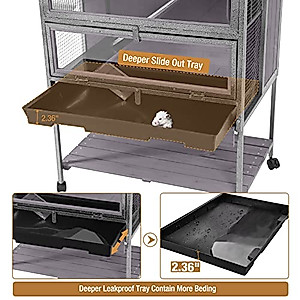 Large Hamster Cage Wooden Guinea Pig Cage, Animal Cage for Rat, Chinchilla, Squirrel, Gerbil, Rabbit, 2-Level Indoor Small Animal Pet Cage with Storage Shelf