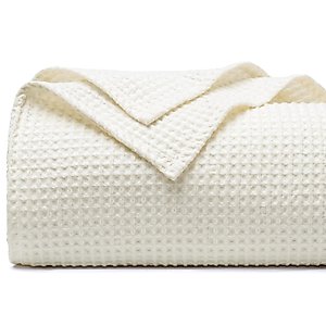 PHF 100% Cotton Waffle Weave Blanket King Size 104" x 90"-Lightweight Washed Soft Breathable Blanket Perfect for Summer -Great Blanket Layer for Couch Bed Sofa-Elegant Home Decoration - Cream