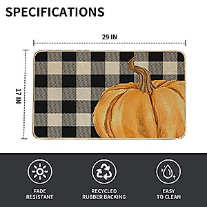 Fall Pumpkin Decorative Doormat 17 x 29 Inch, Thanksgiving Seasonal Autumn Harvest Vintage Door mat Rustic Yard Farmhouse Rugs for Indoor Outdoor Entrance Floor