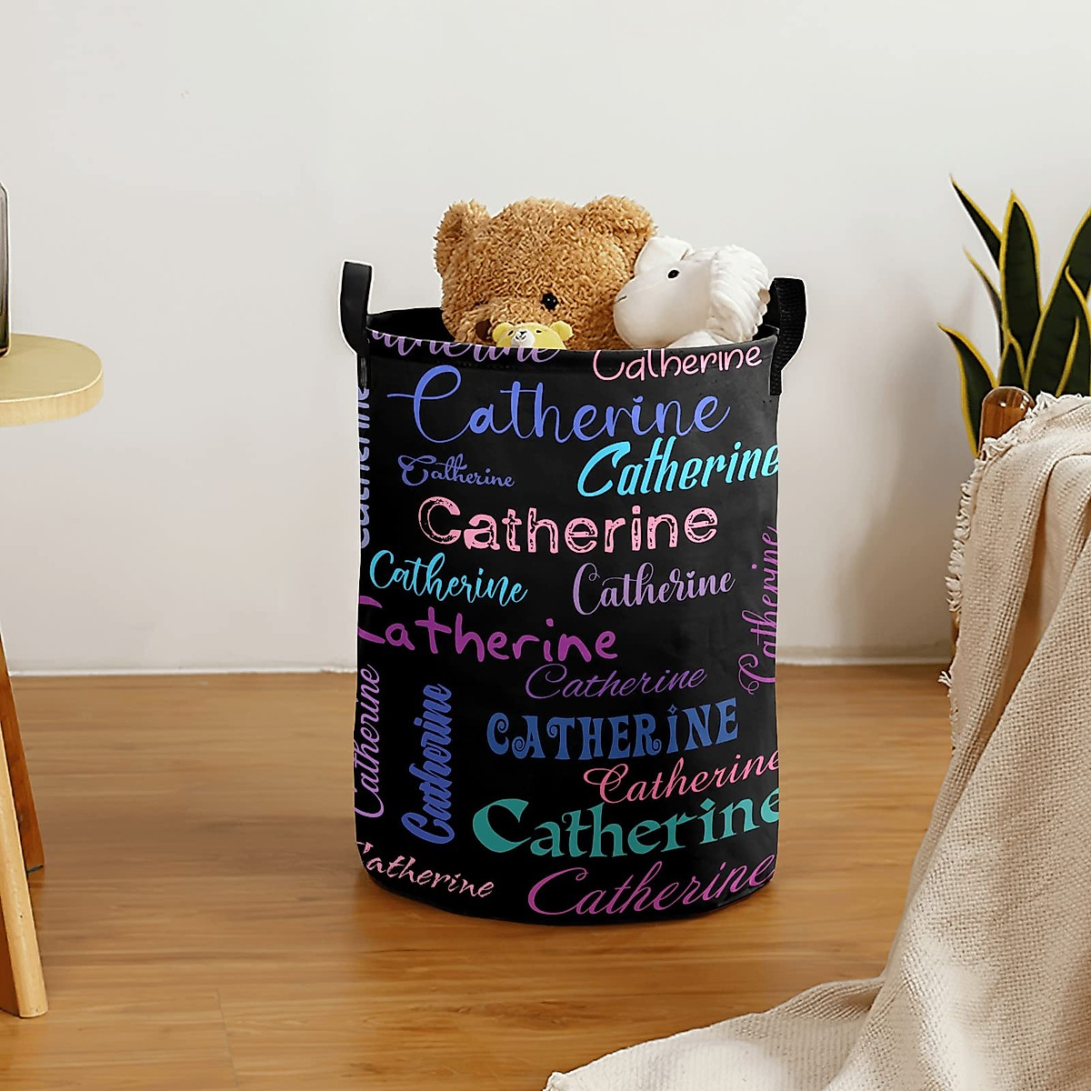 Personalized Laundry Basket Custom Word Art Names Laundry Hamper Collapsible Durable Toys Organizer Storage Bedroom Decor for Boys Girls Adults (Monogrammed 03)