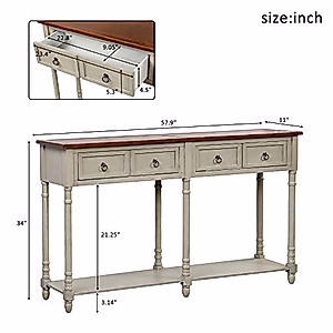 AWQM Console Table with Drawers, Long Shelf Sofa Table, Ideal for Living Room,Entryway/Hallway, 58”L x 11”W x 34”H,Antique Grey
