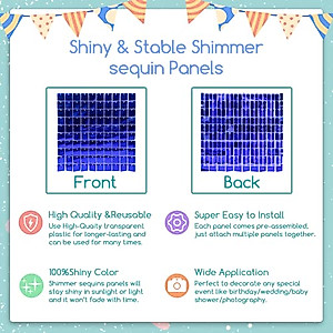 COKAOBE Blue Shimmer Wall Backdrop, 24 Panels Square Sequin Shimmer Backdrop, Photo Backdrops for Birthday, Anniversary, Wedding, Graduation & Bachelorette Party Decoration