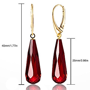 Amber by Mazukna - Red Amber Drop Earrings for Women - Statement Gemstone Jewelry, Gold Plated Sterling Silver Leverback, Dangle Semi Precious Stone Ladies Earrings, Elegant Gift for Her