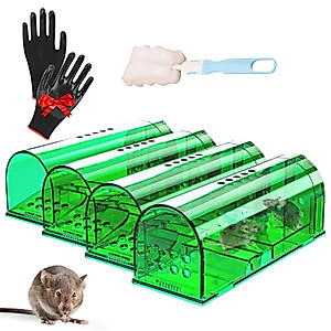 4 Pack Mouse Traps Humane Catch and Release Reusable No Kill, Multiuse, Live Mouse Trap, No Touch, Pet Safe mice Trap Indoor for Home, Easy Set in Basement, Garage, with Gloves