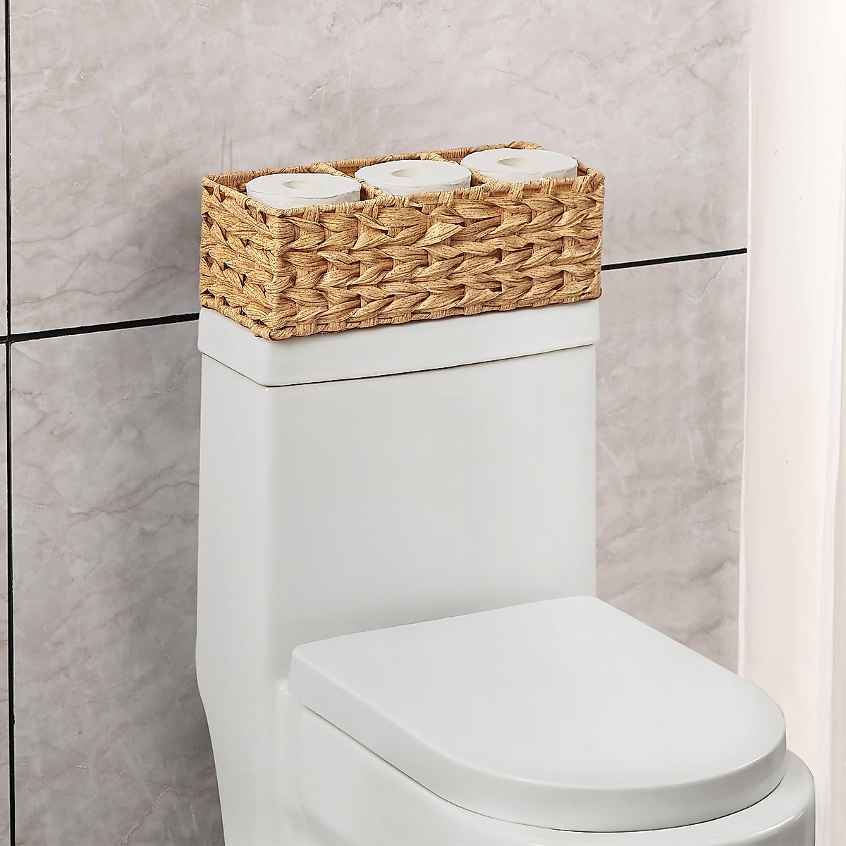 Vagusicc 3-Section Storage Basket, Hand-Woven Baskets,Toilet Paper Basket for Toilet Tank Top, Small Baskets for Organizing, 2-Pack