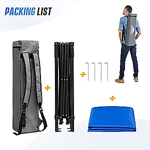 EAGLE PEAK Day Tripper 8x8 Slant Leg Lightweight Compact Portable Canopy w/Backpack Easy One Person Set-up Folding Shelter 6X 6 Top and 8x8 Base (Blue)