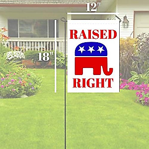 LiberTee Raised Right Republican Pride Outdoor Garden Flag | Republican Party 12x18 Flag Banner for Lawn or Garden | White Flag with GOP Elephant Sign