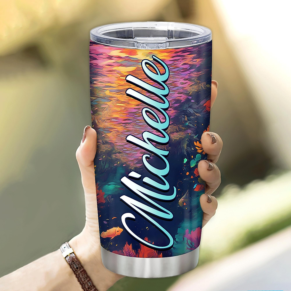 Hyturtle Personalized Gifts Manatee Lover - Manatees Printed Customized Name Stainless Steel Tumbler 20 oz With Lid - Idea Cute Sea Animal Lover Gifts For Women, Girl, Kids On Birthday, Christmas