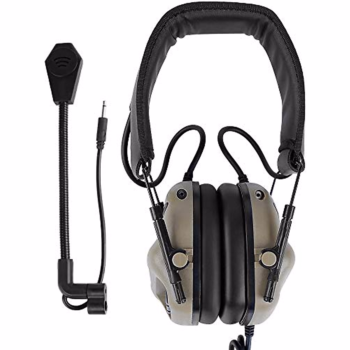 ATAIRSOFT Tactical Headset Wargame Hunting Headphone Without Noise Cancellation Function (Tan)