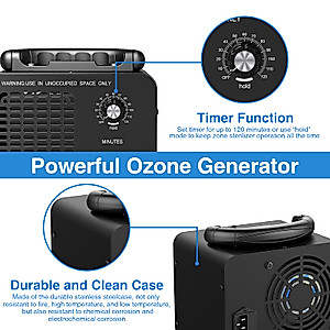 JOBYNA Ozone Generator Air purifier, 6000mg/h Ozone Machine Odor Removal, 120min Time Setting, Auto Shut Off Ozonator Ozone Machine for Car, Room, House, Smoke, and Pet