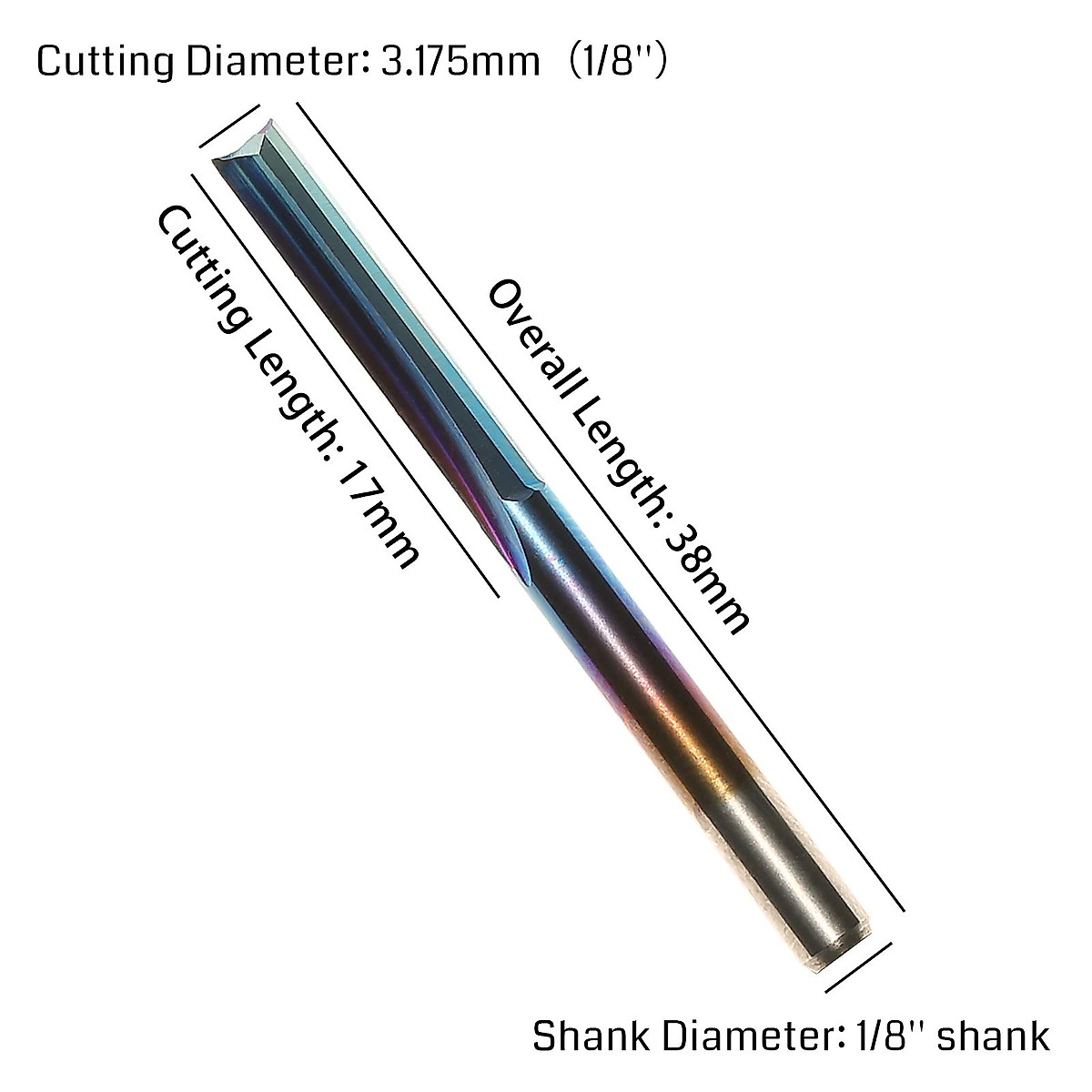 Genmitsu CNC Router Bits 1/8 inch Shank Straight Router Bits Nano Blue Coat 2-Flute End Mill Cutter for Wood MDF PVC Acrylic, 10 PCS, SR10A