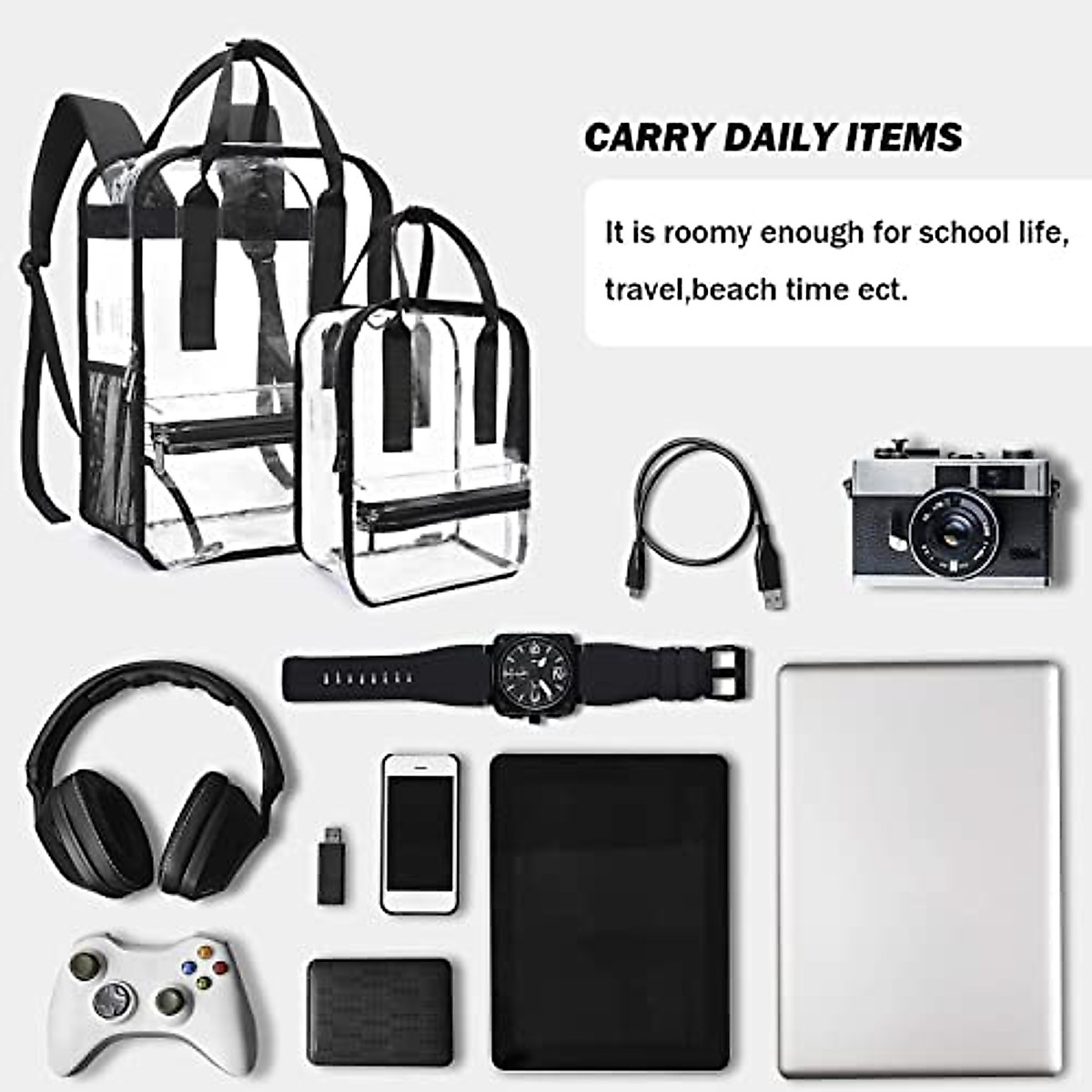 mommore Heavy Duty Clear Backpack Durable See Through Bookbags for Work, 16” Transparent Large Backpack, Black