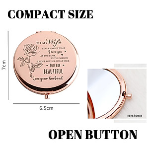 GAOLZIUY Gifts for Wife - Beautiful Wife Gift Rose Gold Compact Mirror, Birthday Gifts for Women, Wedding Anniversary, Valentines Day, Mothers Day for Wife