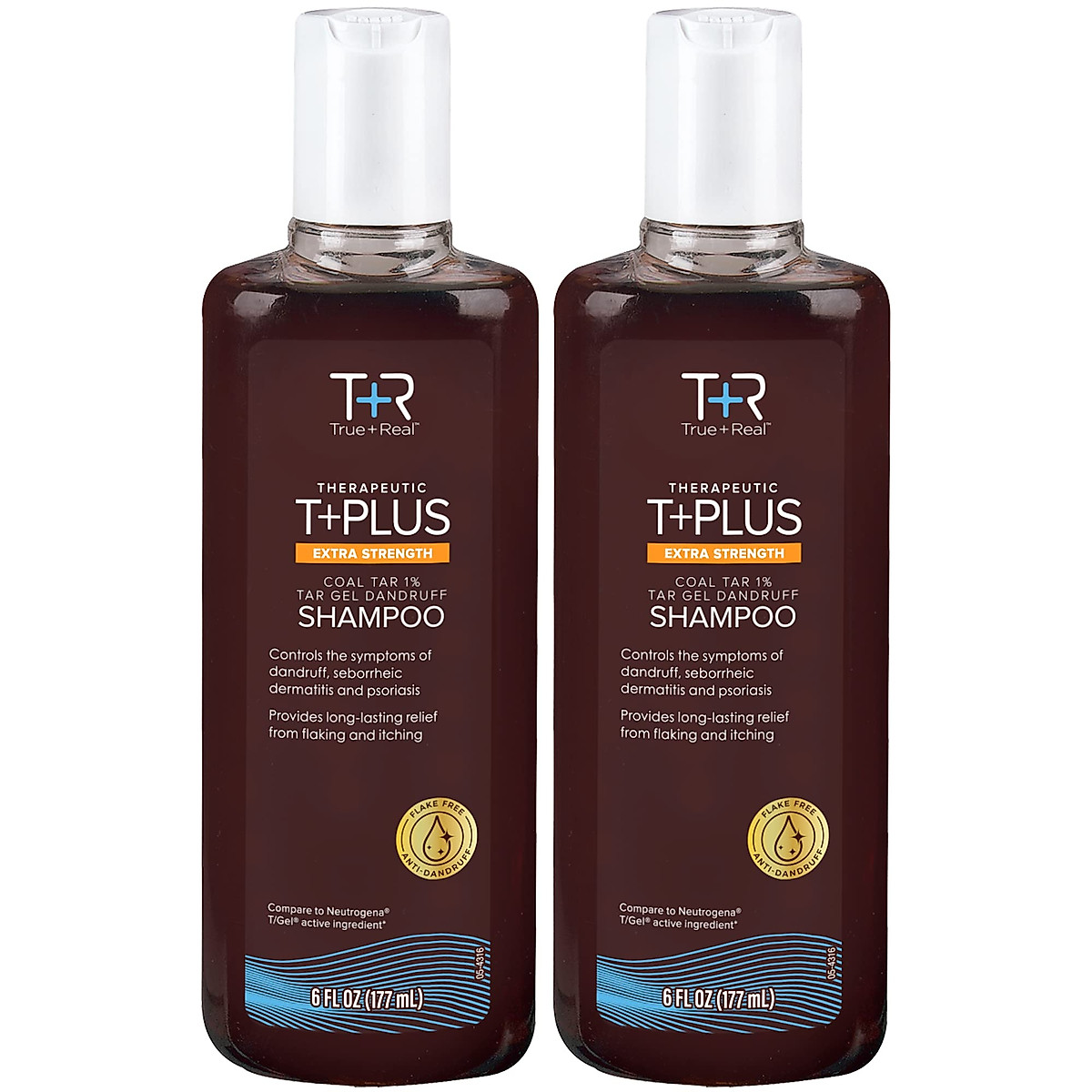 True+Real Coal Tar Therapeutic Plus Tar Gel Anti-Dandruff Shampoo Extra Strength 1% Coal Tar, 6 Fluid Ounce 2 Pack