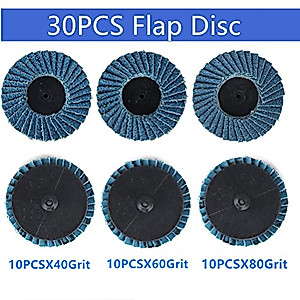 Titoe 30 PCS Flap Disc, 2 Inch T27 Zirconia Alumina Flat Flap Disc Grinding Sanding Sandpaper Wheels with 1/4 inch Holder, Includes 40/60/80 Grits